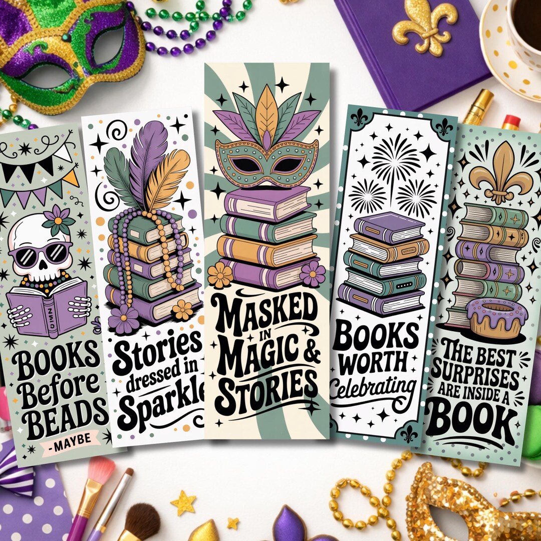 Mardi Gras Bookmarks, Fat Tuesday Bookmarks, Mardi Gras Bookish Gifts ...