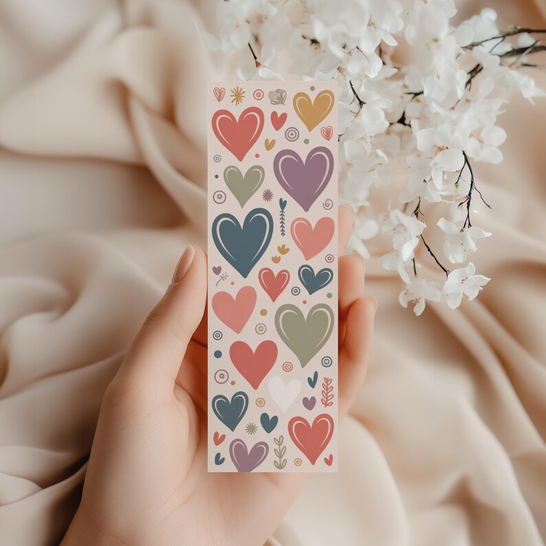 Heart Bookmark Set, Hearts Printable Bookmarks, Heart Bookmark PNG ...