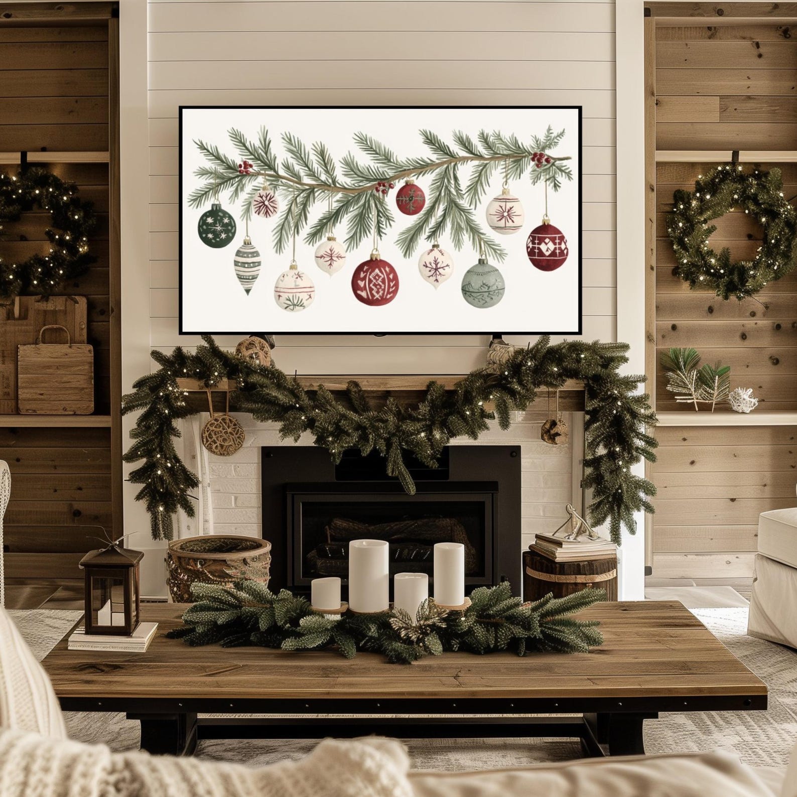 Christmas Frame TV Art, Winter Frame TV Art, Rustic Christmas Frame TV ...