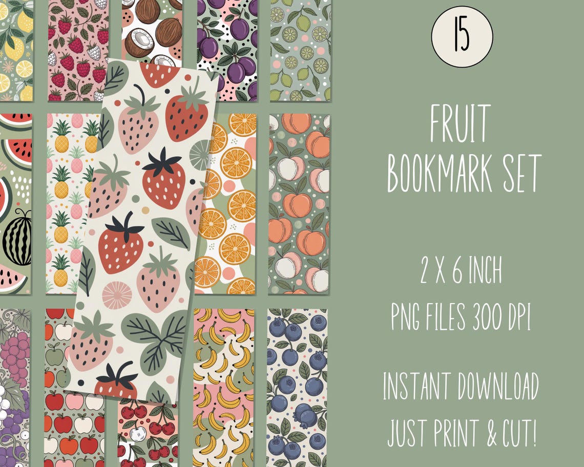 Fruit Printable Bookmarks, Fruit Bookmark PNG, Cherry Printable ...