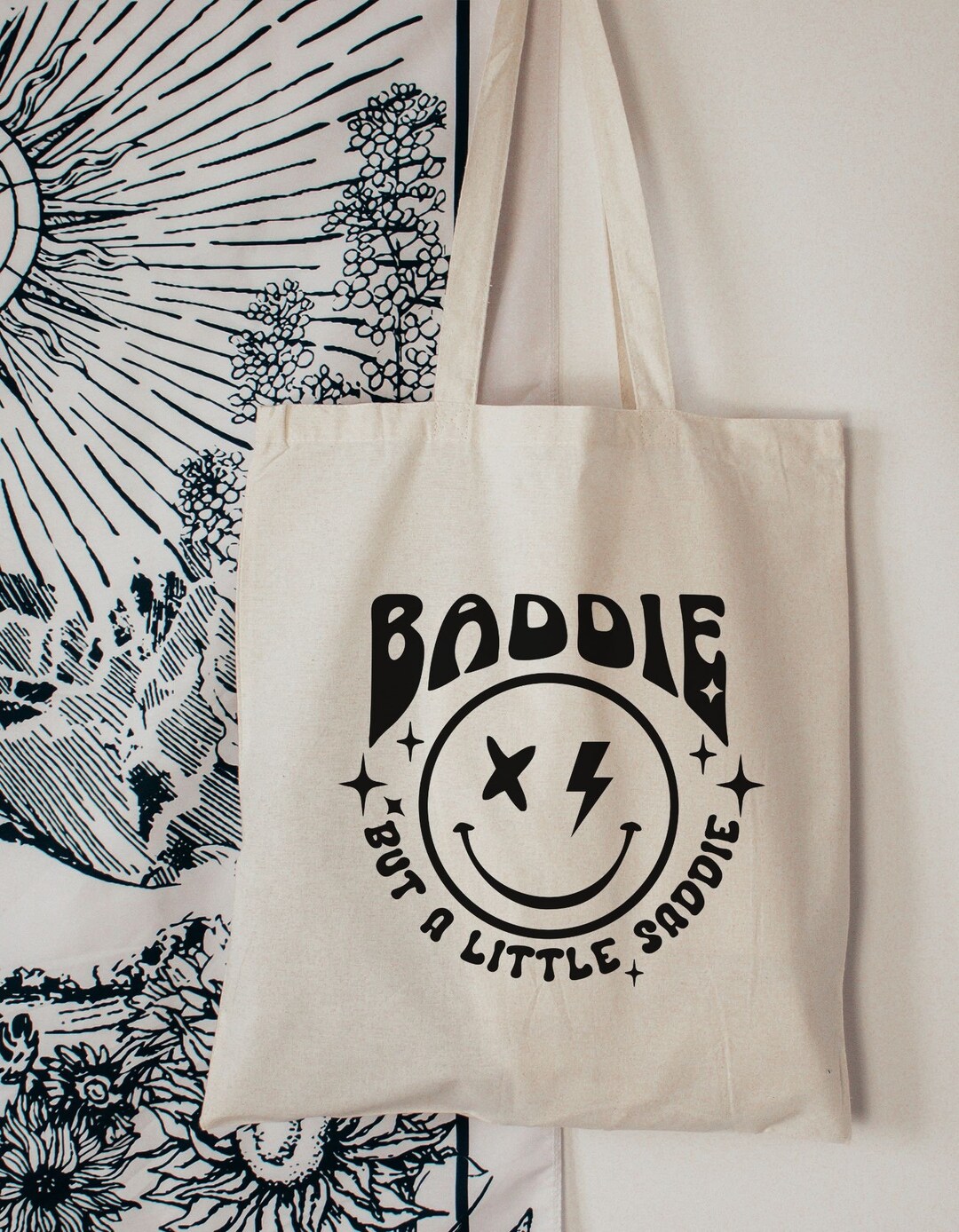 BADDIE BUT SADDIE Cavas Tote Bag 2023 2024 New Design Mental Health Awareness Menty Tee Co.111 ...
