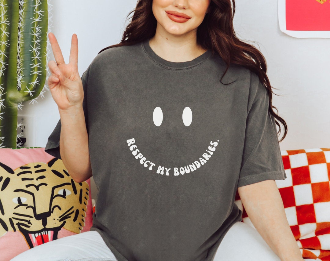 Respect My Boundaries White Smiley Face Comfort Colors® Tshirt - Etsy