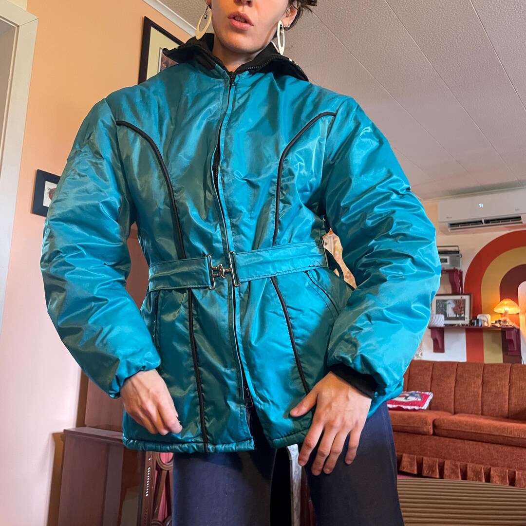 1970s Bright Turquoise Ski-doo Nikaldi Belted Ski-doo Coat Made in ...