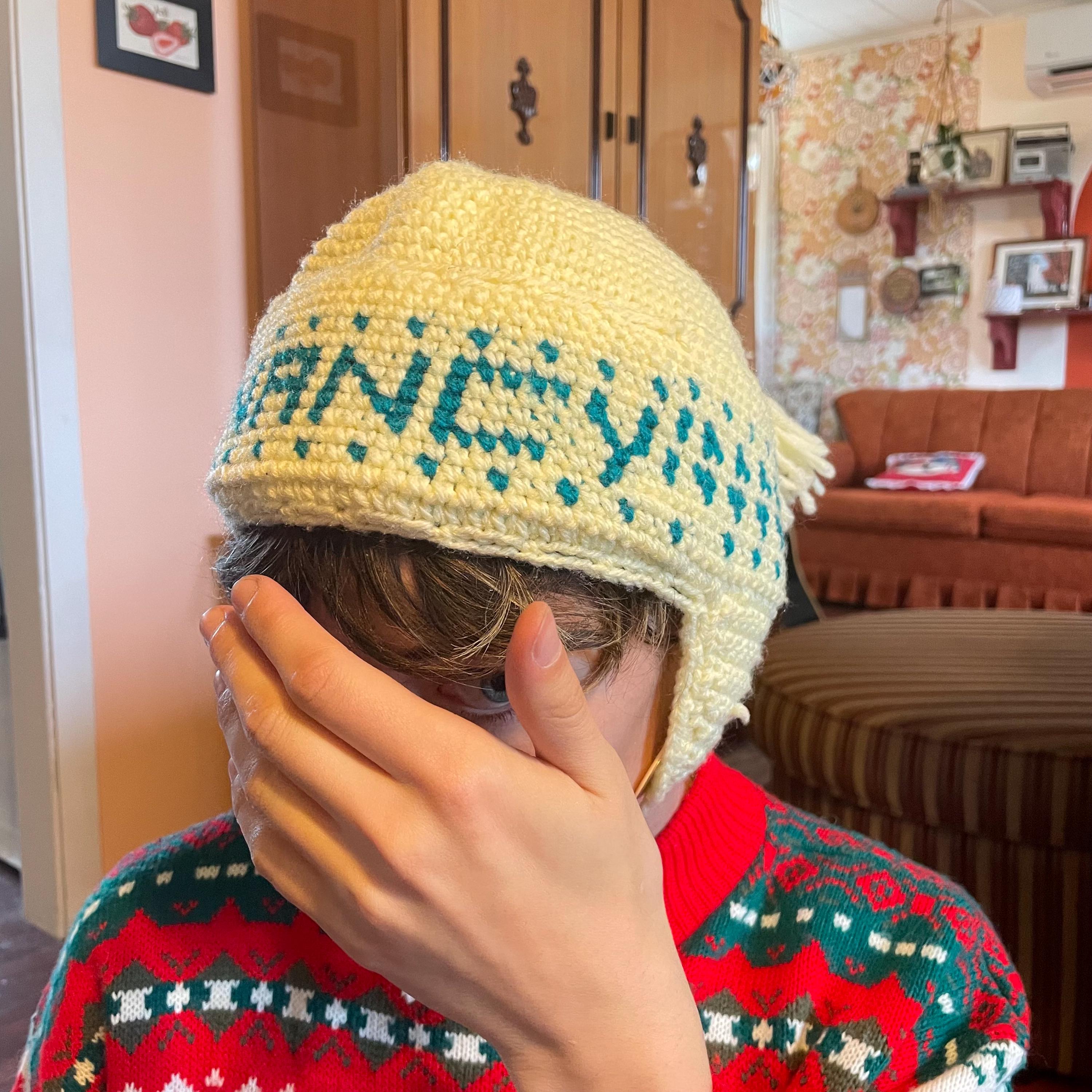 80s “NANCY” Chulio Hand Knitted Winter Hat With Littel Pom Pom and Chin ...
