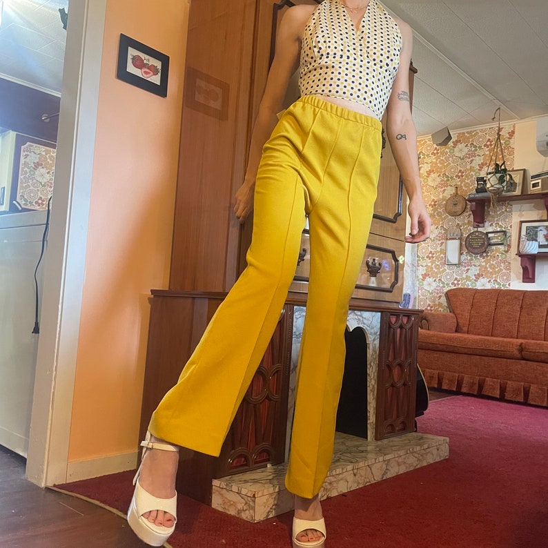 DEADSTOCK 1970s High Waisted Wide Leg Pleated Mustard Yellow Slacks! - Etsy