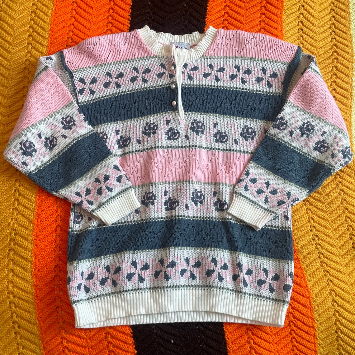 Made in Canada 1980s Neon Granny Core Pastel Sweater - Etsy