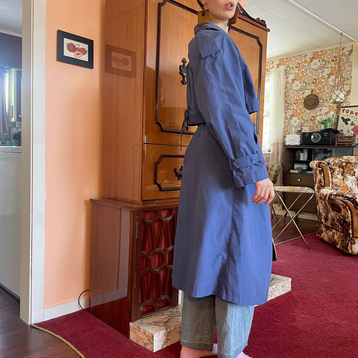 1980s Classic Double-breasted Belted Periwinkle Long Trench Coat - Etsy