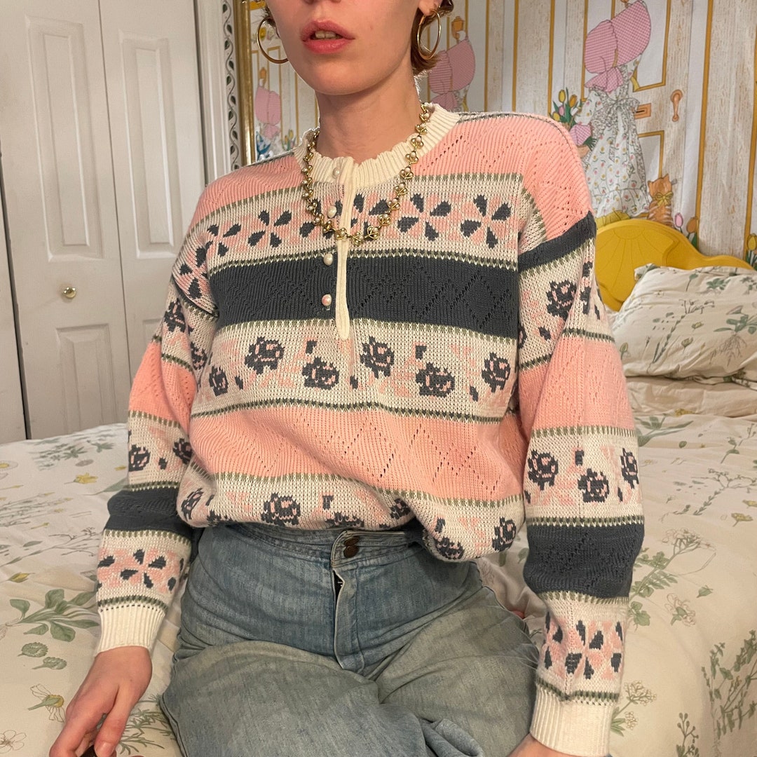 Made in Canada 1980s Neon Granny Core Pastel Sweater - Etsy