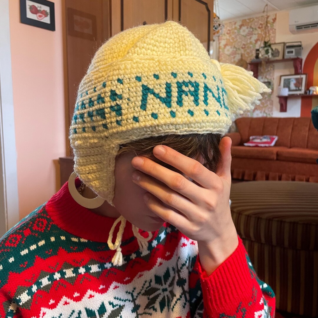80s “NANCY” Chulio Hand Knitted Winter Hat With Littel Pom Pom and Chin ...