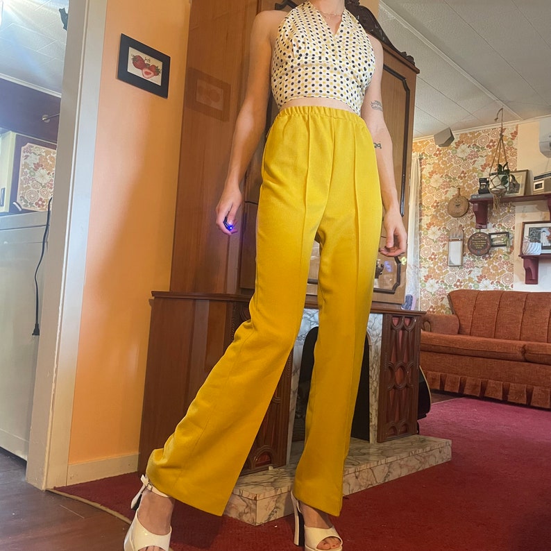 DEADSTOCK 1970s High Waisted Wide Leg Pleated Mustard Yellow Slacks! - Etsy