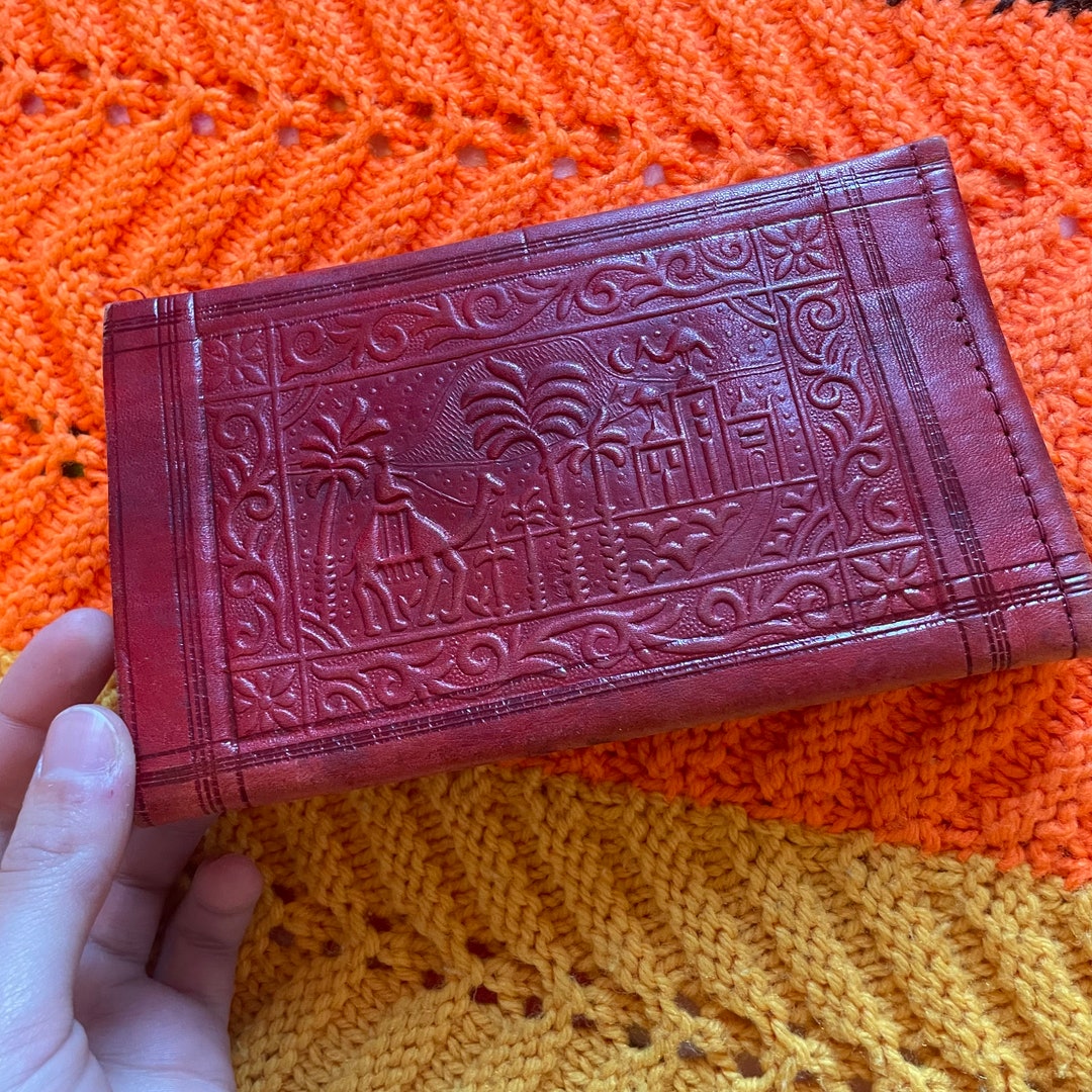 Vintage Hand Tooled Leather Egyptian Red Leather Wallet - Etsy