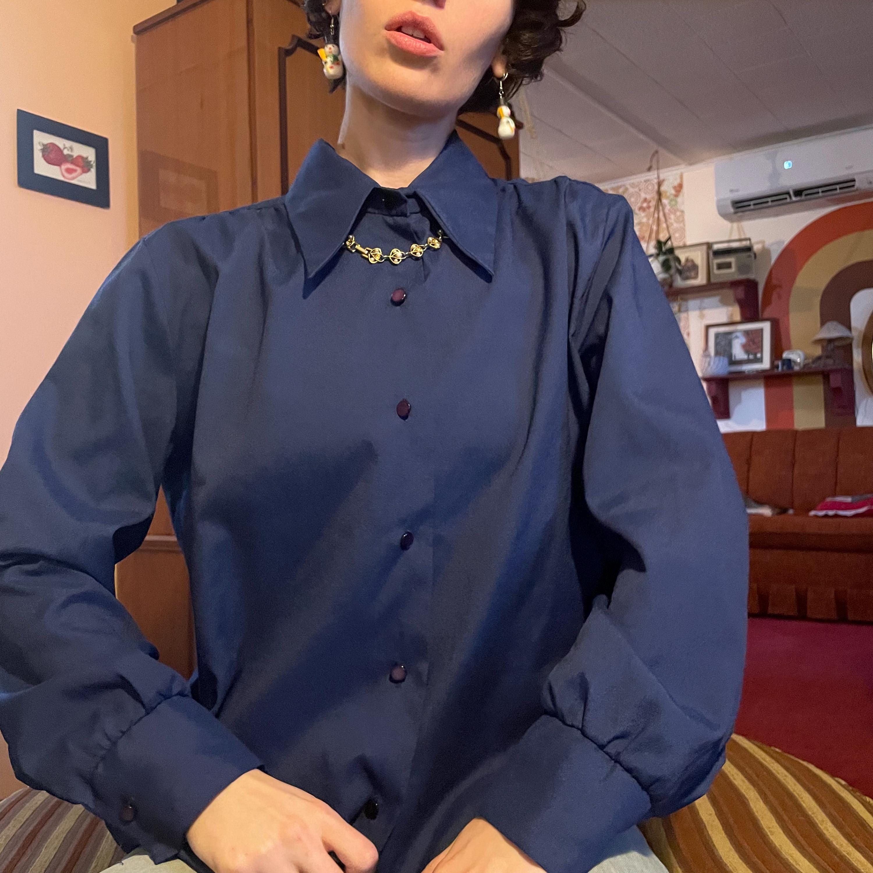 1960s Dagger Collar Bishop Sleeve Chiffon Button up in 100% Polyester ...