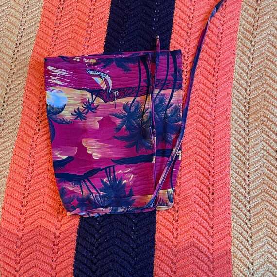 1990s spandex Red Hawaiian sunset print wrap mini ski… - Gem
