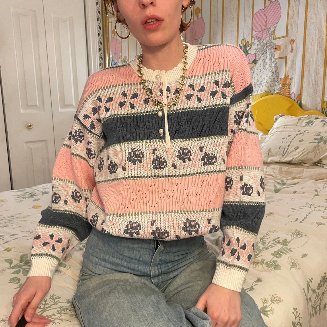Made in Canada 1980s Neon Granny Core Pastel Sweater - Etsy