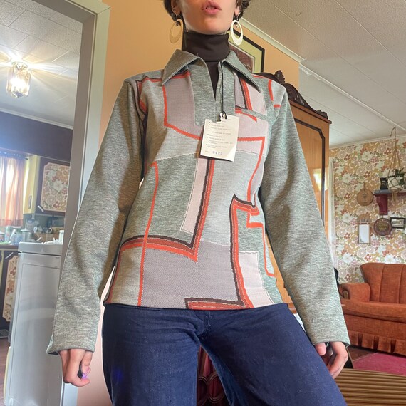 DEADSTOCK 1960s MOD dagger collar abstract long sleev… - Gem