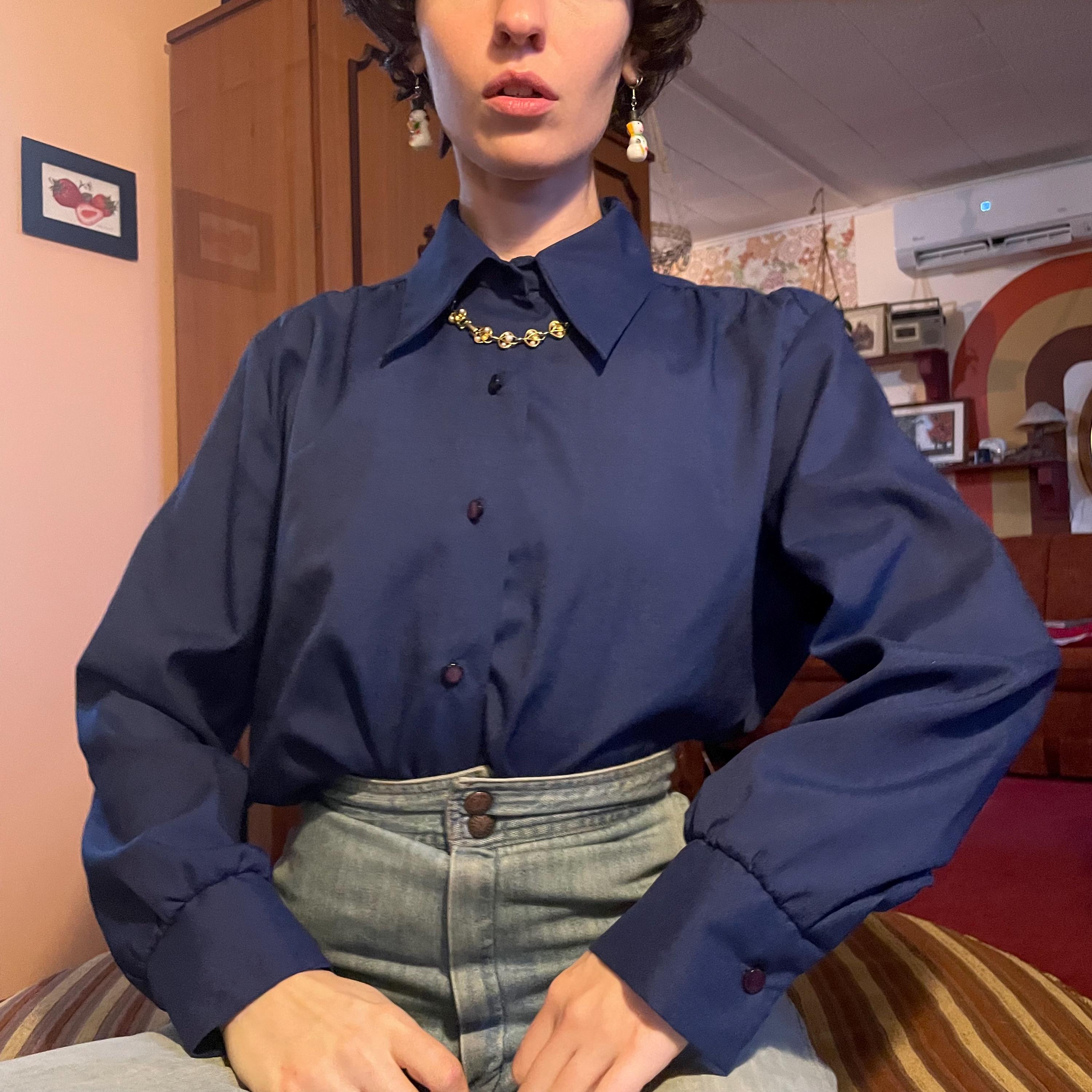 1960s Dagger Collar Bishop Sleeve Chiffon Button up in 100% Polyester ...