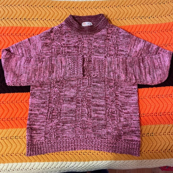 1970s knitted pink and red sweater Acrylic sweater! - Gem