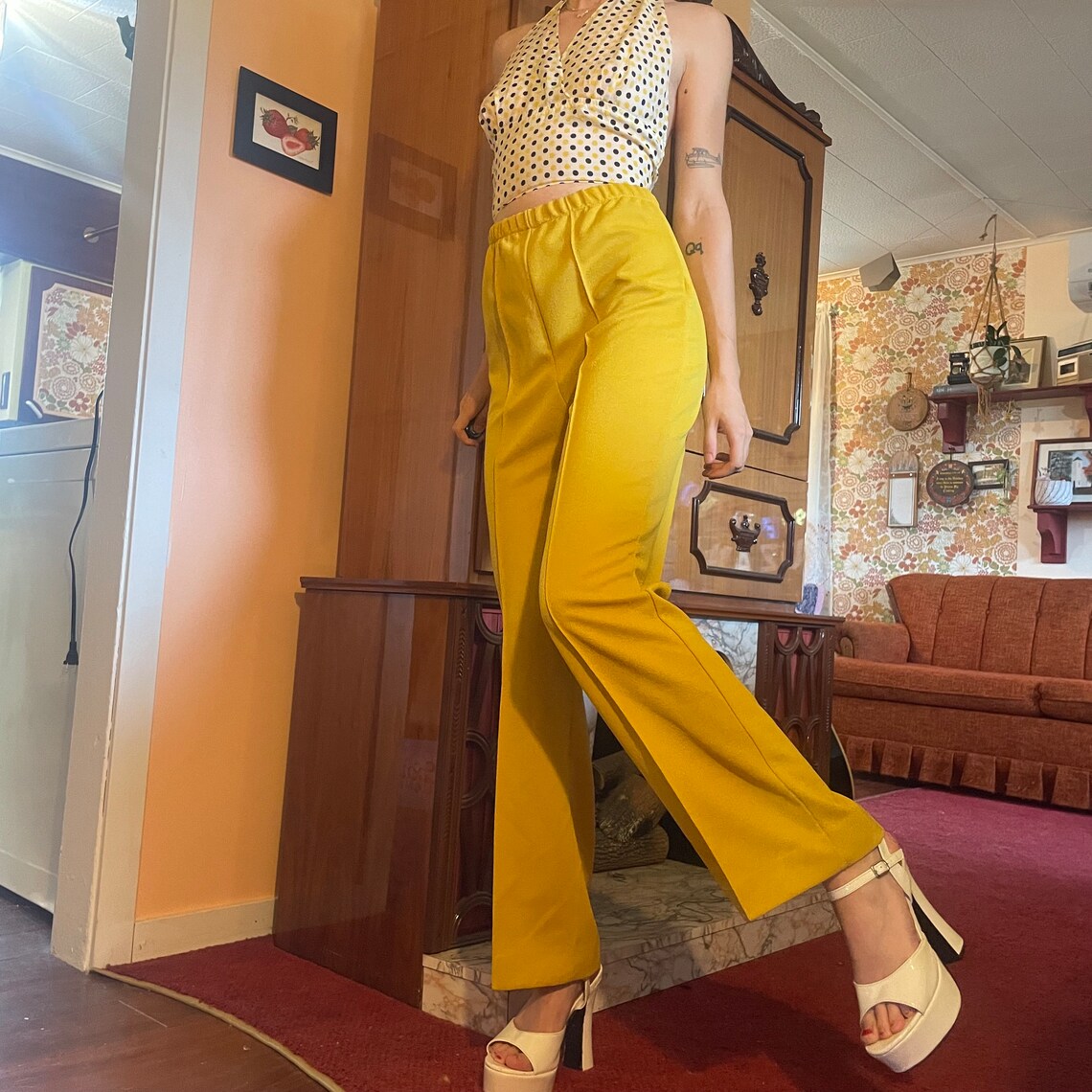 DEADSTOCK 1970s High Waisted Wide Leg Pleated Mustard Yellow Slacks! - Etsy