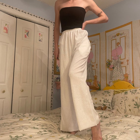 1970s Made in the USA white terry cloth high rise str… - Gem