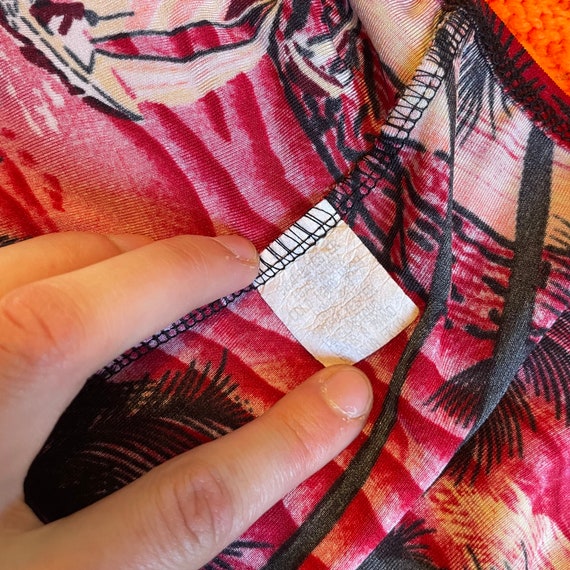 1990s spandex Red Hawaiian sunset print wrap mini ski… - Gem