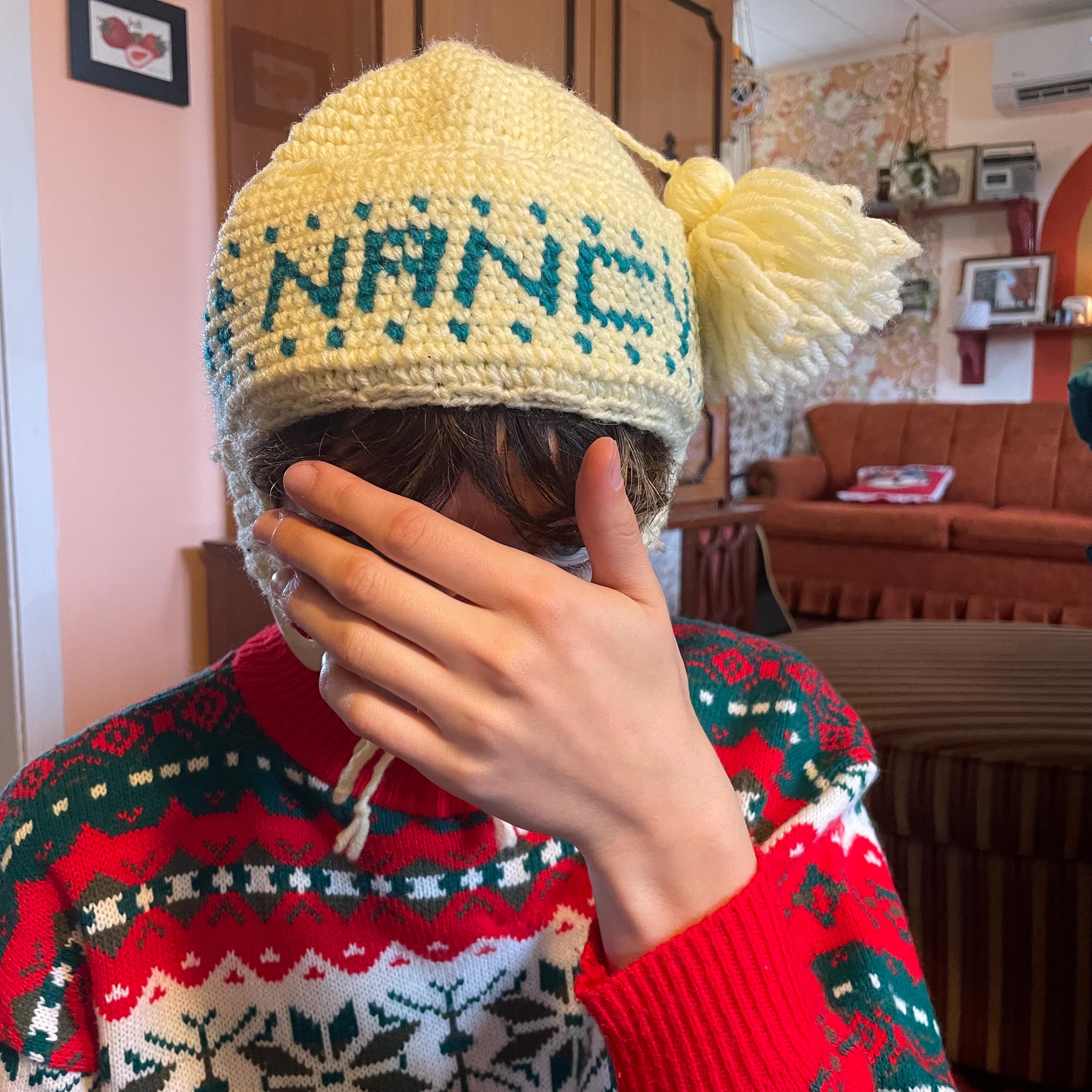80s “NANCY” Chulio Hand Knitted Winter Hat With Littel Pom Pom and Chin ...