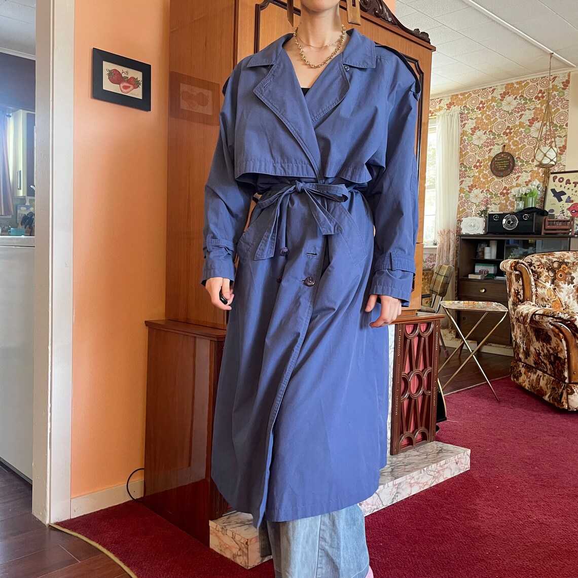 1980s Classic Double-breasted Belted Periwinkle Long Trench Coat - Etsy