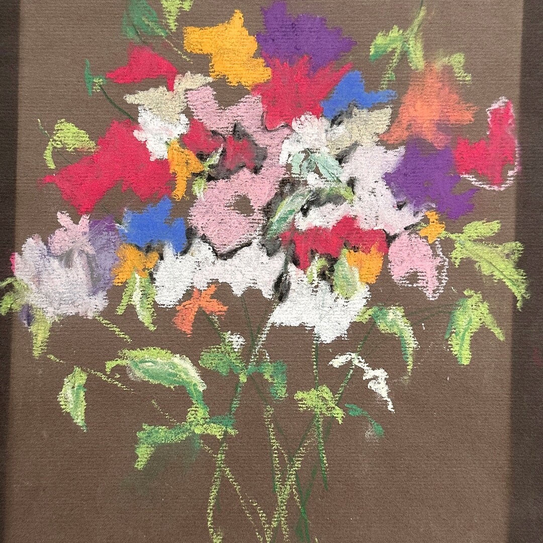 Vintage Pastel Drawing by Dorothy Palmer | Pastel Flowers II - Etsy