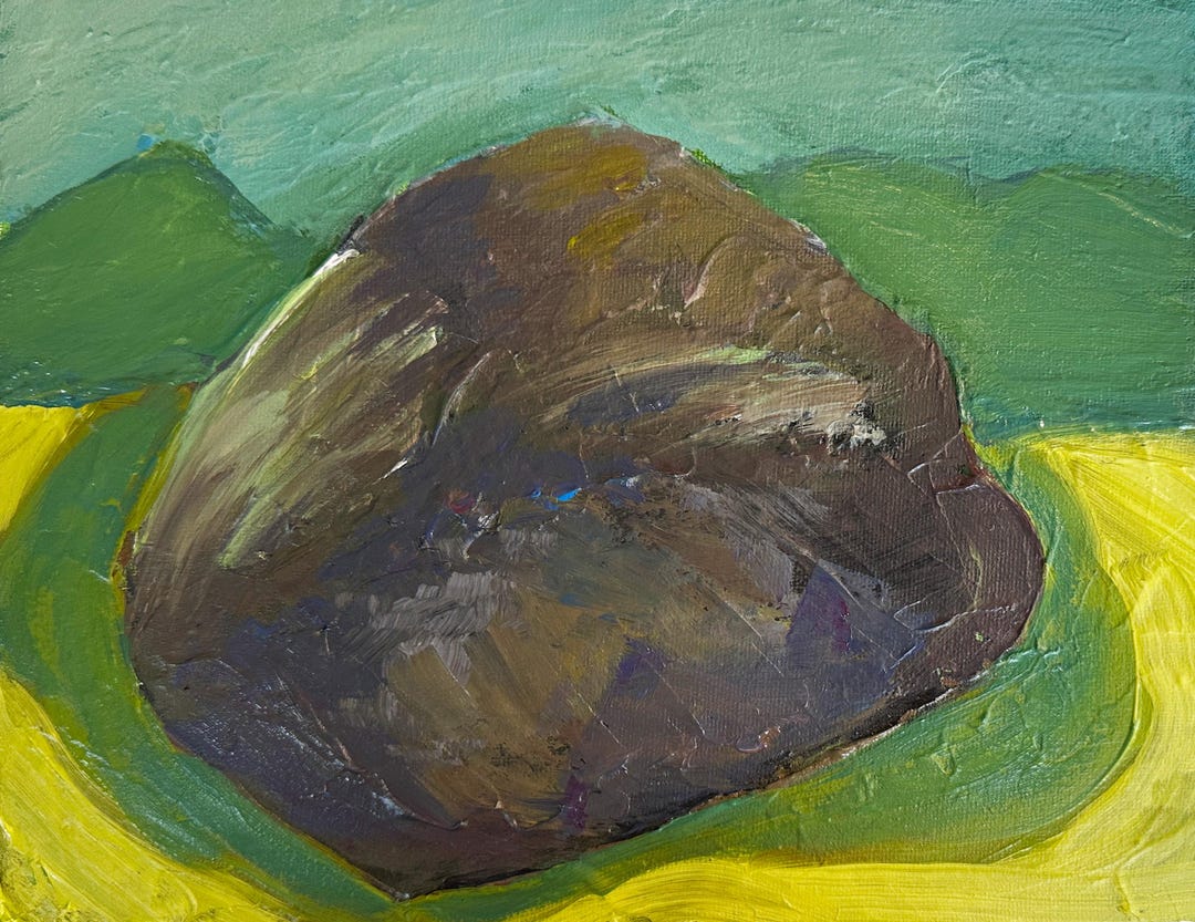 Acrylic Painting of a Large Boulder – Primitive Landscape Art on Canvas ...