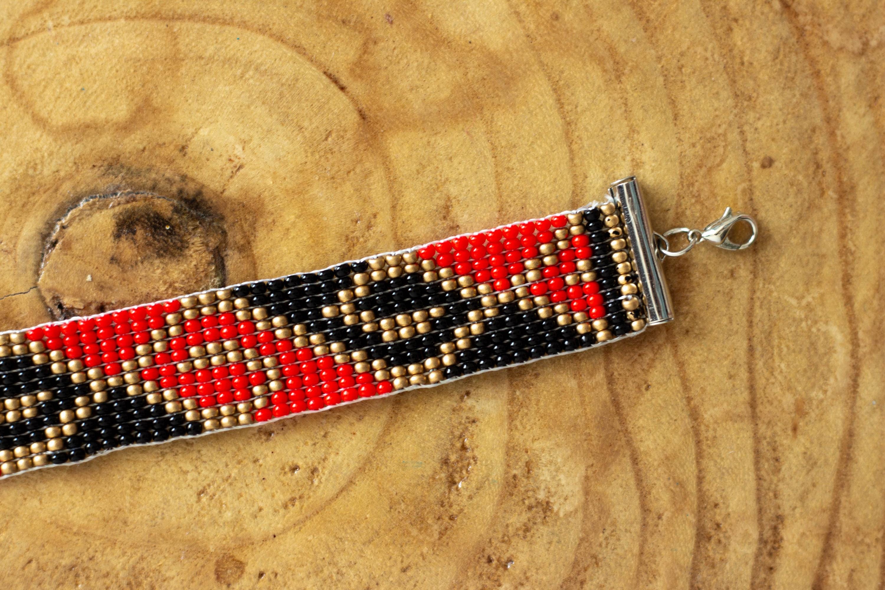 Handmade Beaded Bracelets With Geometric Red and Black Pattern - Etsy