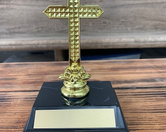 Religious Cross, Bible, Praying Hands Trophy, With 4 Lines of Custom ...