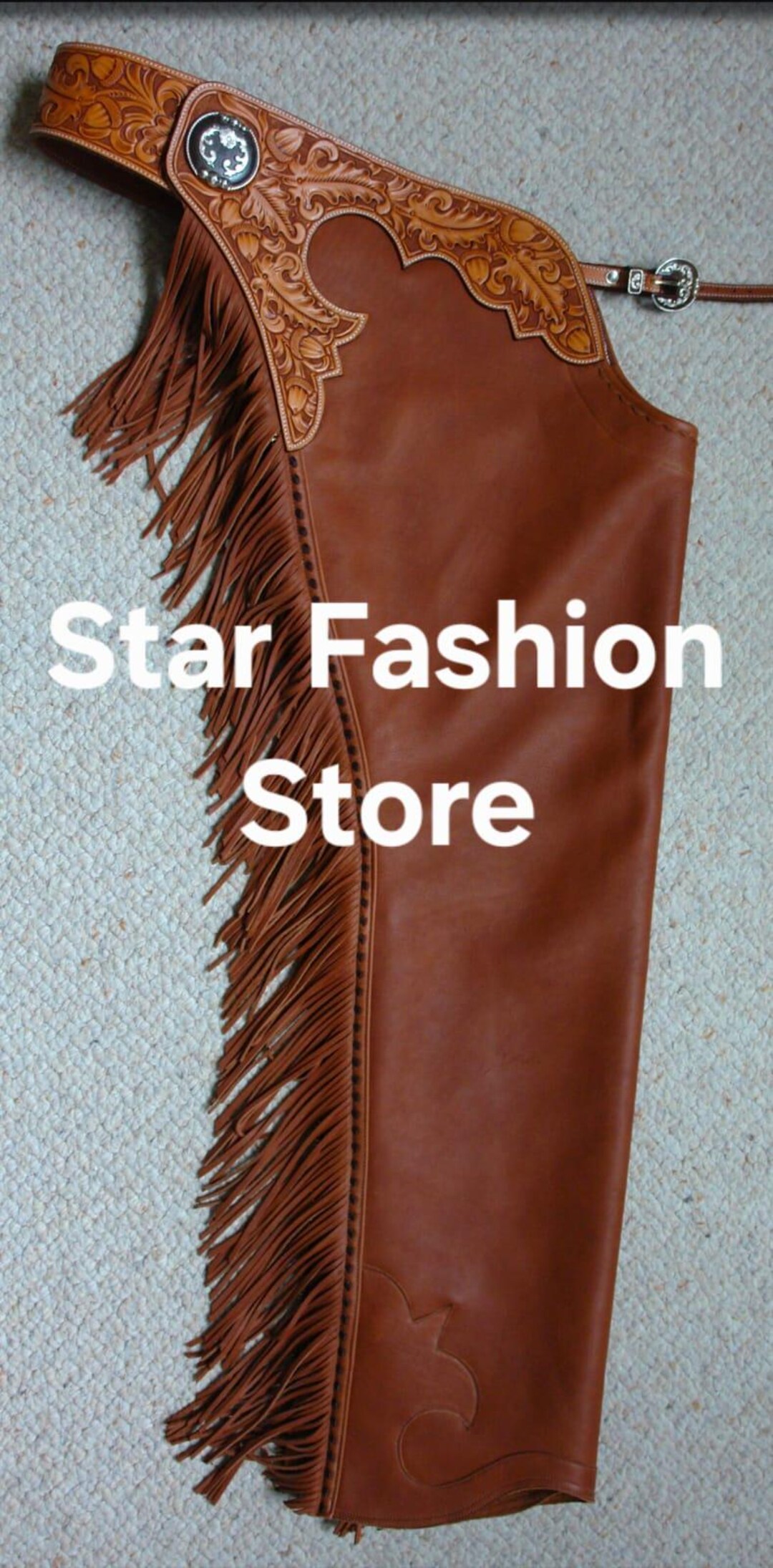 Tooled Leather Chaps, Tan Floral Fringe, Western Showmanship - Etsy