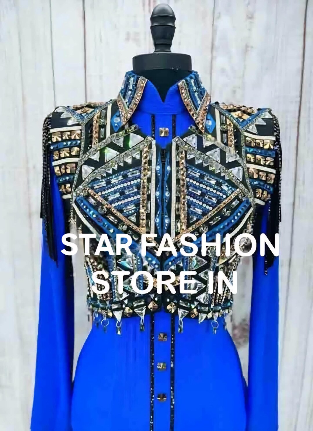 Black Base Bolero and Royal Blue Lycra Shirt With Gold, Black, Grey ...