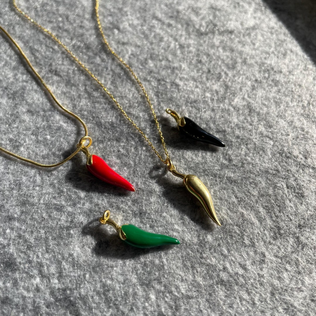 Lucky Italian Horn Necklace, Dainty Chili Pepper Necklace, Tiny ...