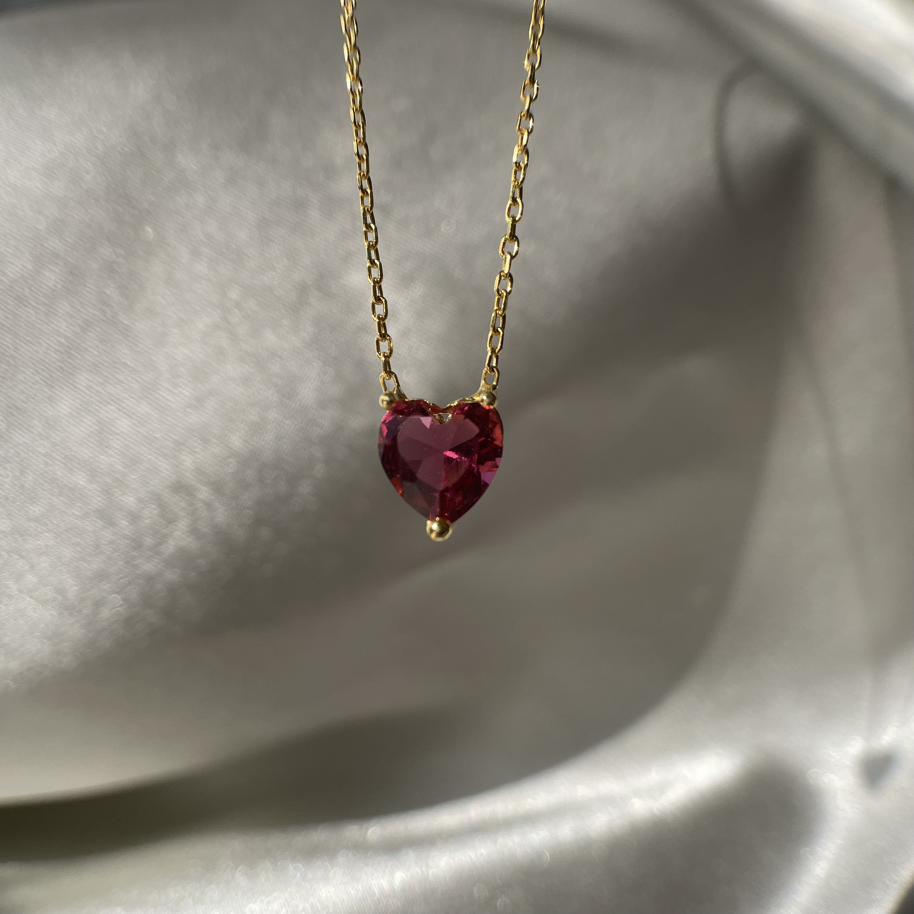14K Gold Ruby Heart Necklace Tiny Red Heart Shaped Pendant - Etsy