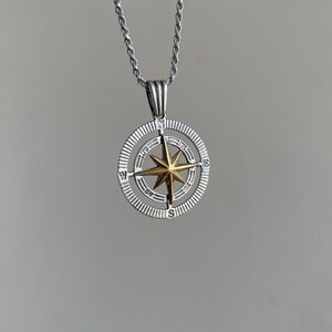 Handmade Compass Necklace, North Star Coordinate Pendant, 925 Sterling ...