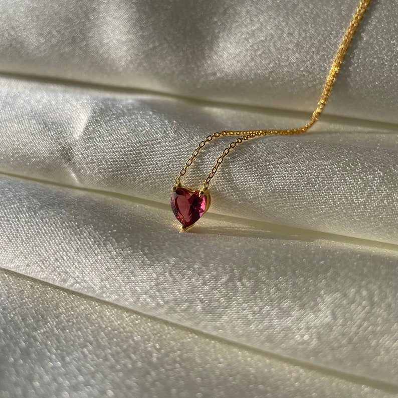 14K Gold Ruby Heart Necklace Tiny Red Heart Shaped Pendant - Etsy