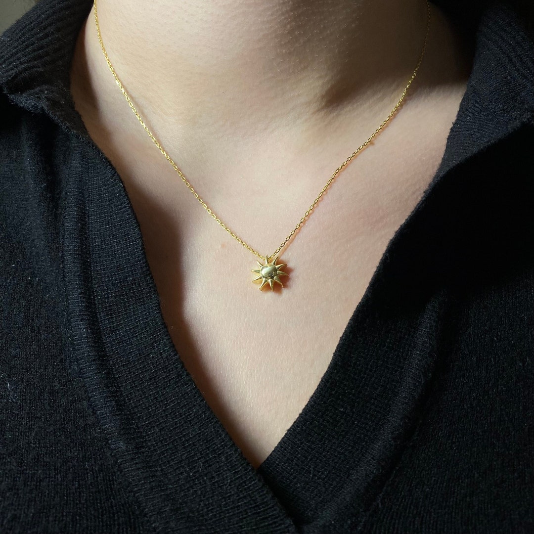 Tiny Gold Sun Necklace, 14k Gold Sun Necklace, Minimalist Small ...