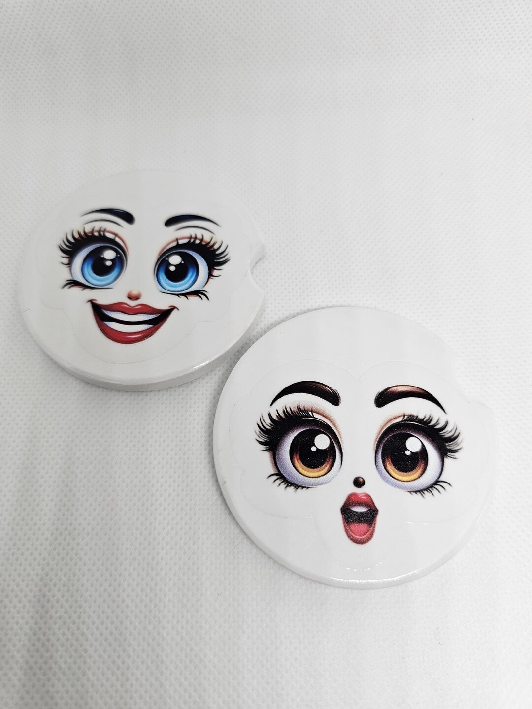 Funny Face Car Coasters | Cute Cartoon Eyes Car Cup Holder Coasters ...