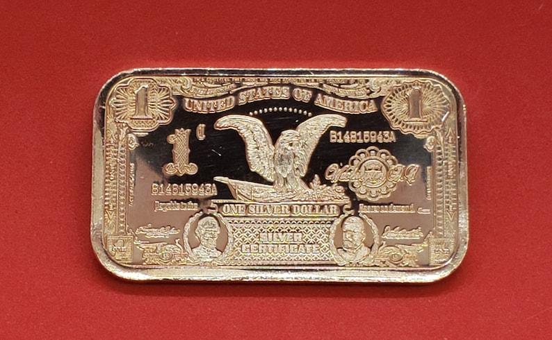 One Ounce 999 Fine Copper Bar, 1899 One Dollar Eagle Silver Certificate ...