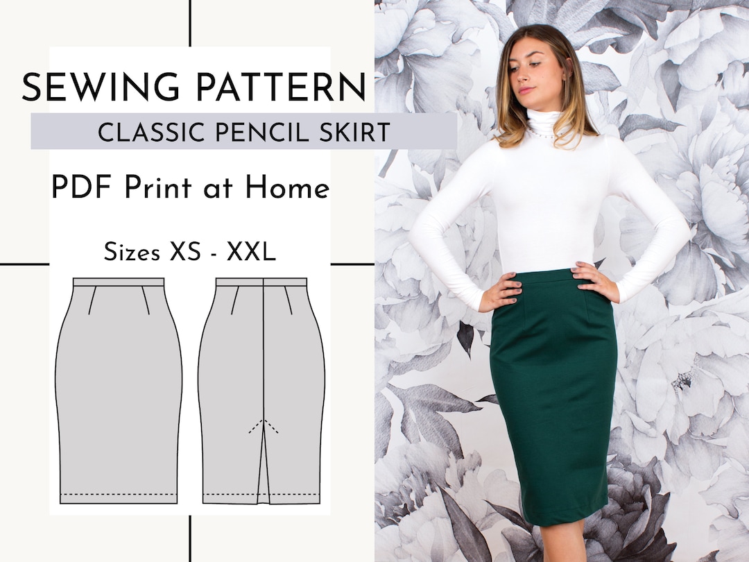 Classic Pencil Skirt Digital PDF Print at Home Sewing Pattern // Sizes XS - XXL // Written and ...