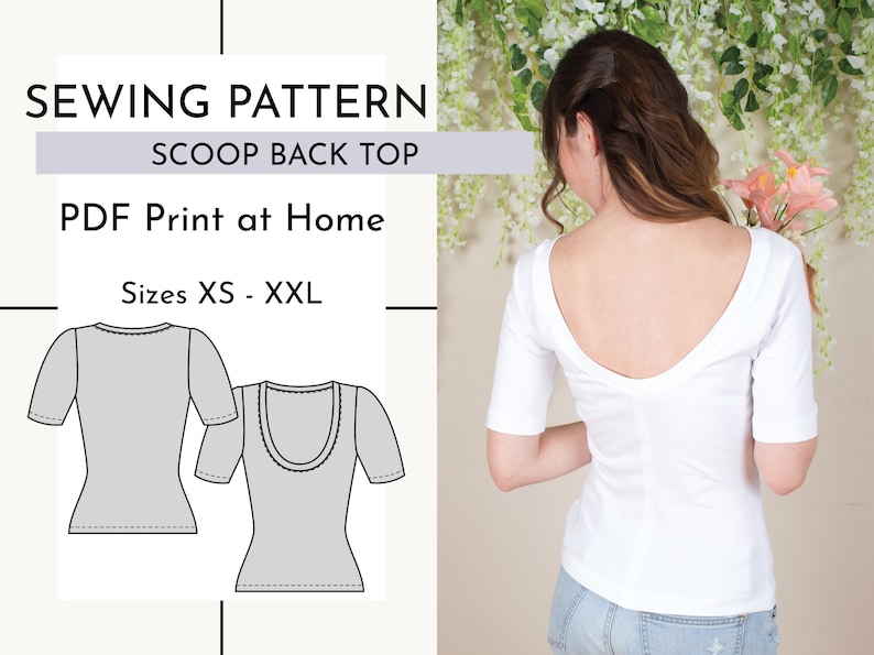 Scoop Back Top Digital PDF Print at Home Sewing Pattern // Sizes XS ...
