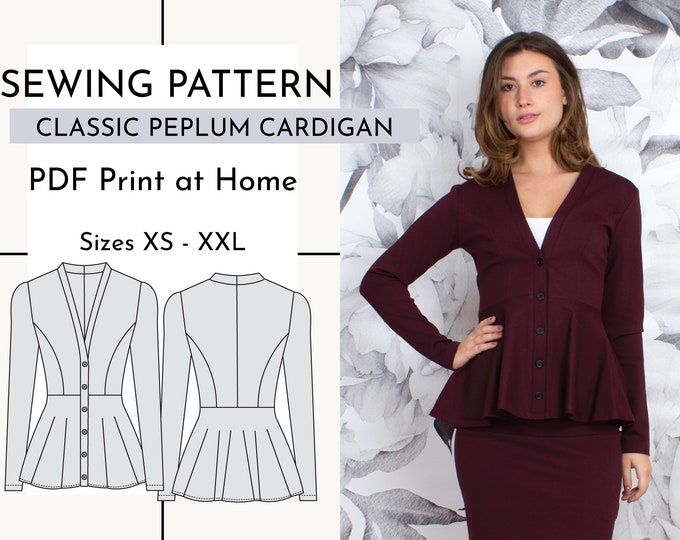 Easy Sewing Pattern for Womens Peplum Jacket, Long Fit and Flare Lined Coat Pattern, Winter ...