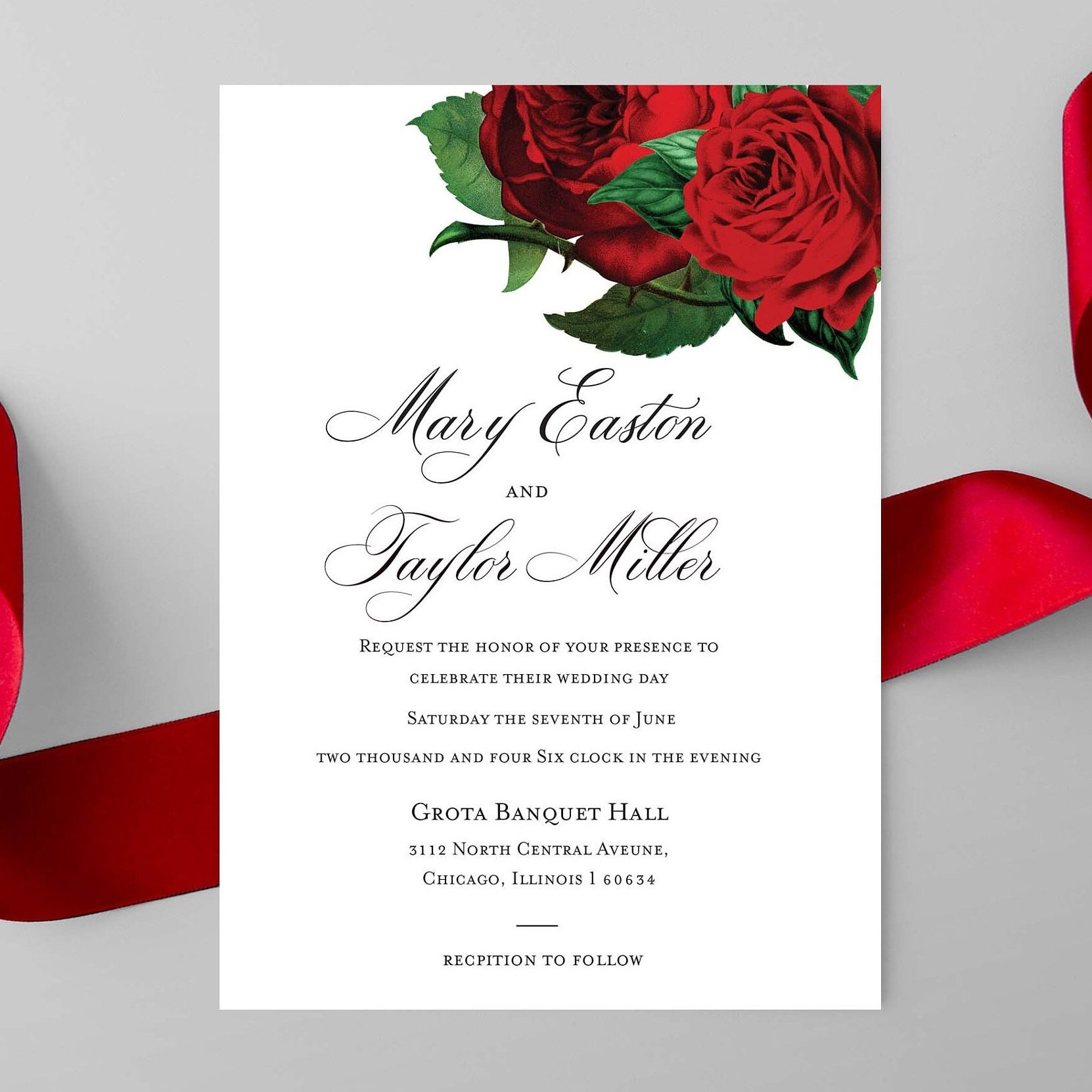 Romantic Red Wedding Invitations With Reply Card - Etsy