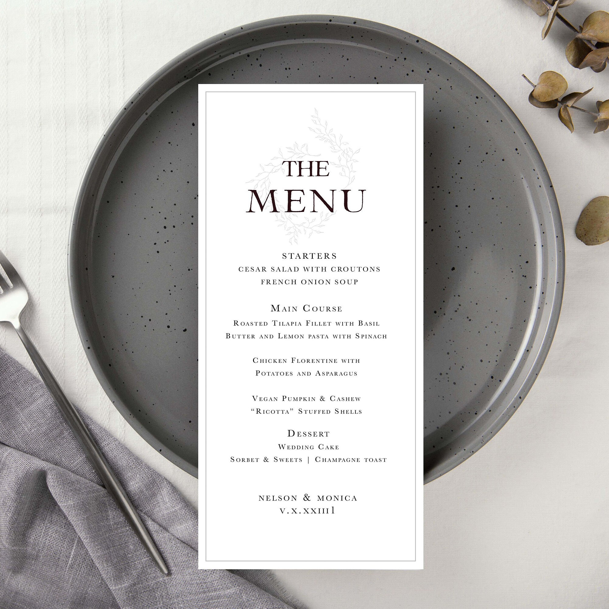 Elegant Wedding Dinner Menus Printed Wedding Reception Menus, Table ...