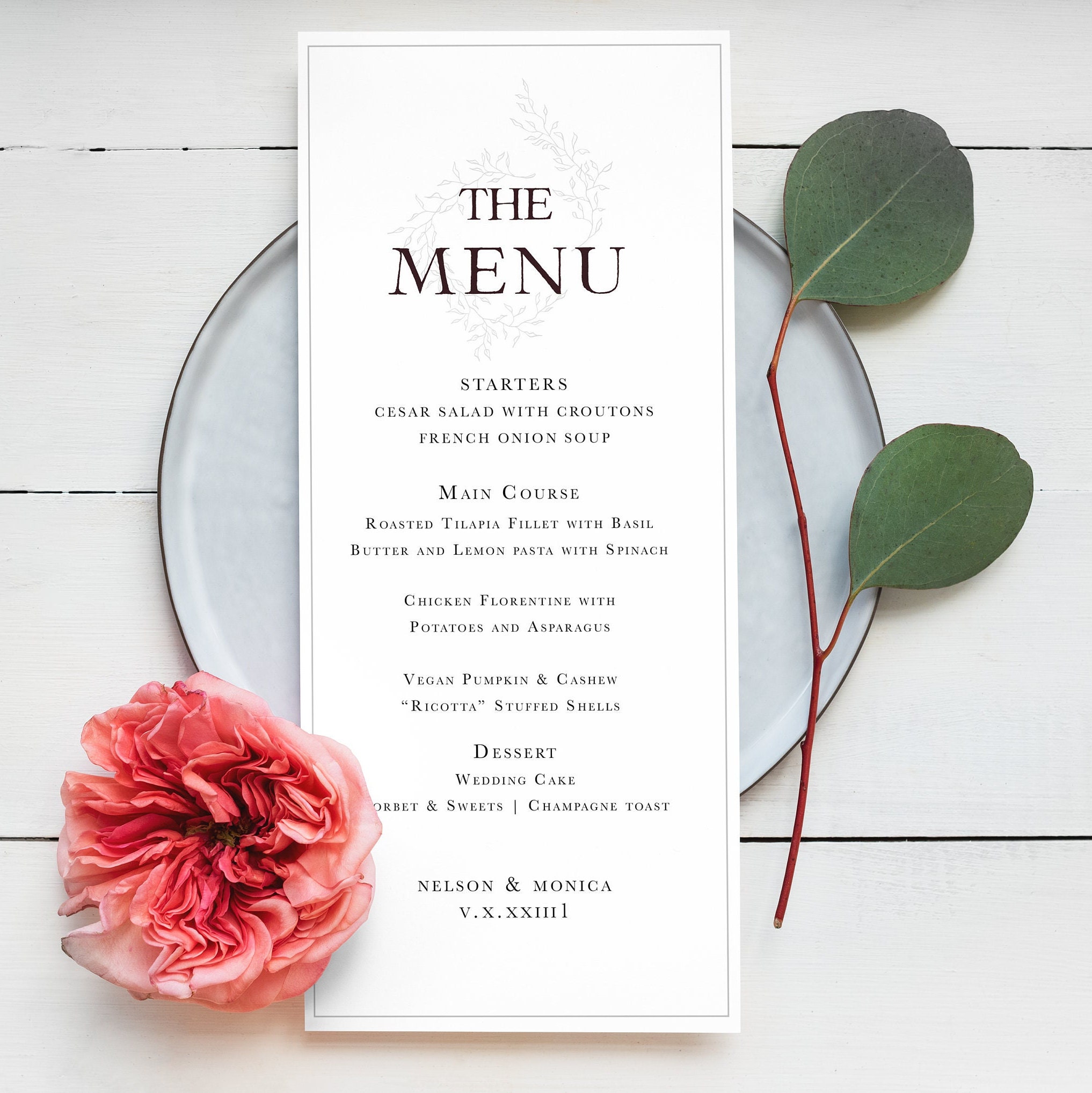 Elegant Wedding Dinner Menus Printed Wedding Reception Menus, Table ...