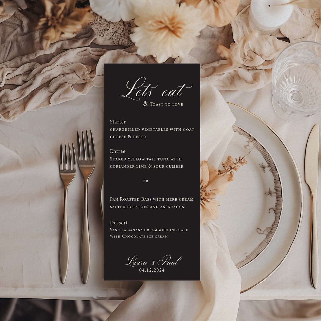Minimalist Wedding Menu, Classicwedding Table Menu Printable, DIY Menus ...
