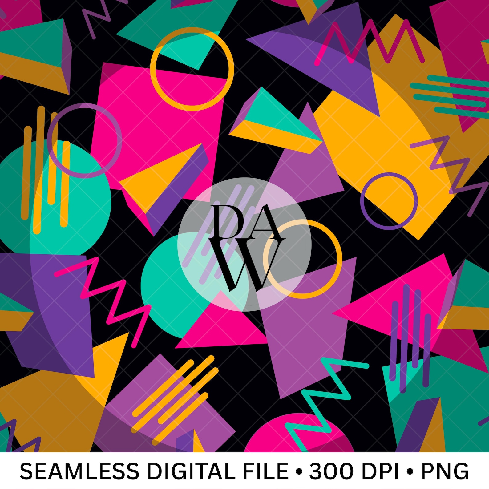 80s Shapes Seamless Files; 300 DPI PNG; Commercial Use; Create Wrapping ...