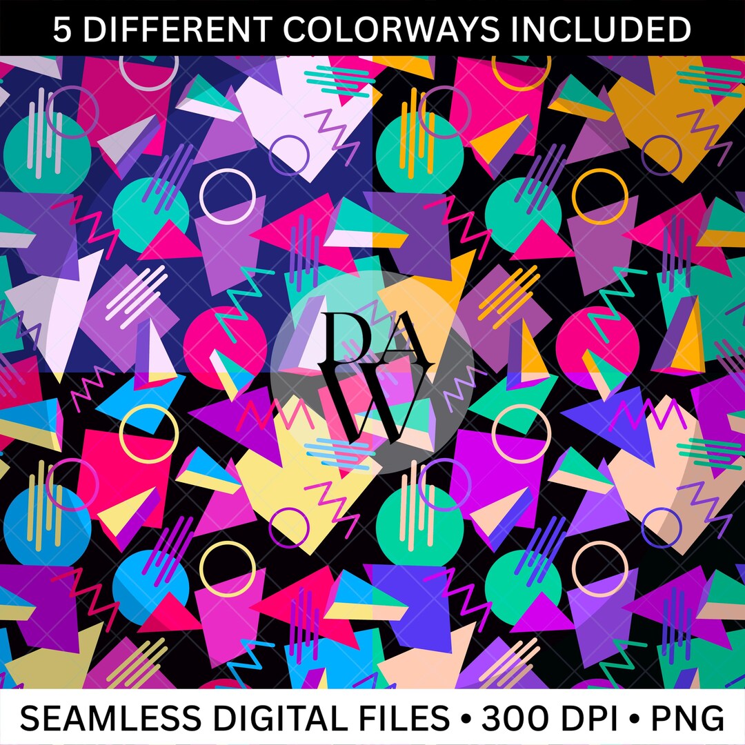 80s Shapes Seamless Files; 300 DPI PNG; Commercial Use; Create Wrapping ...