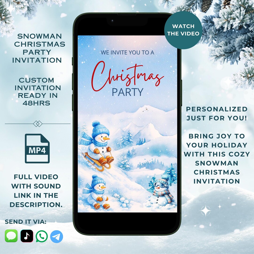 Snowman Christmas Party Invitation | Custom Video Holiday Invite With ...