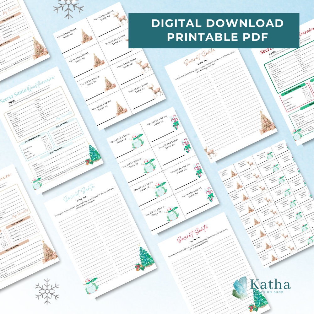 Secret Santa Questionnaire, Secret Santa Sign-up Form, Secret Santa ...